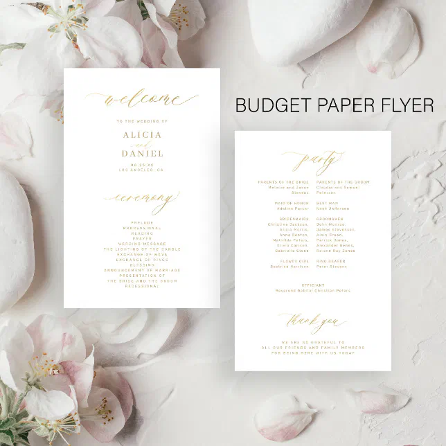 Budget gold typography simple wedding program flyer | Zazzle