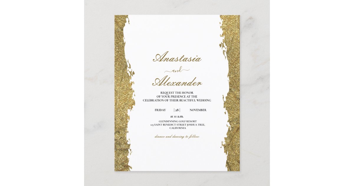 Budget/Gold Wedding invitation. Flyer | Zazzle
