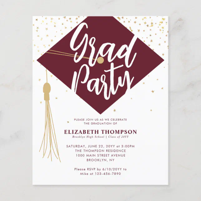 Budget GRAD Cap Red Gold Graduation Party Invite | Zazzle