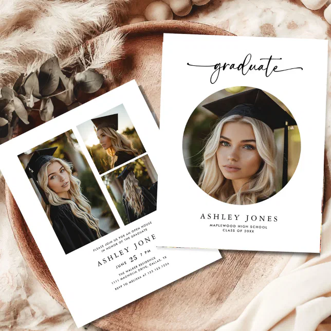 Budget Graduate Multi Photo Graduation Party Flyer | Zazzle