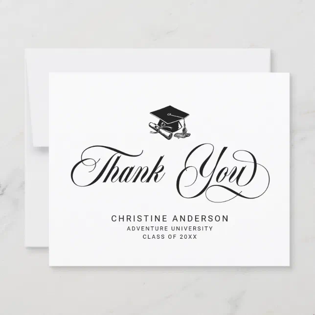 Budget Graduation Black Grad Cap Thank You | Zazzle
