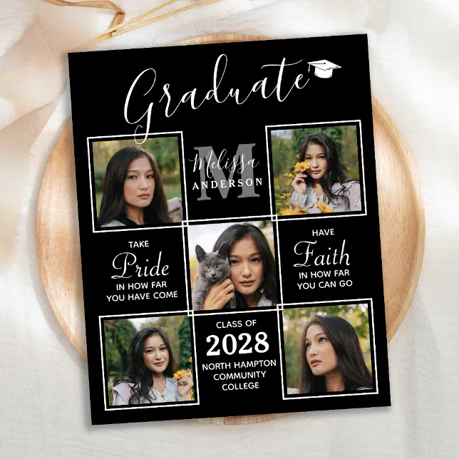 Budget Graduation Elegant 5 Photo Collage Invite | Zazzle