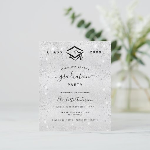 Budget graduation silver glitter modern | Zazzle