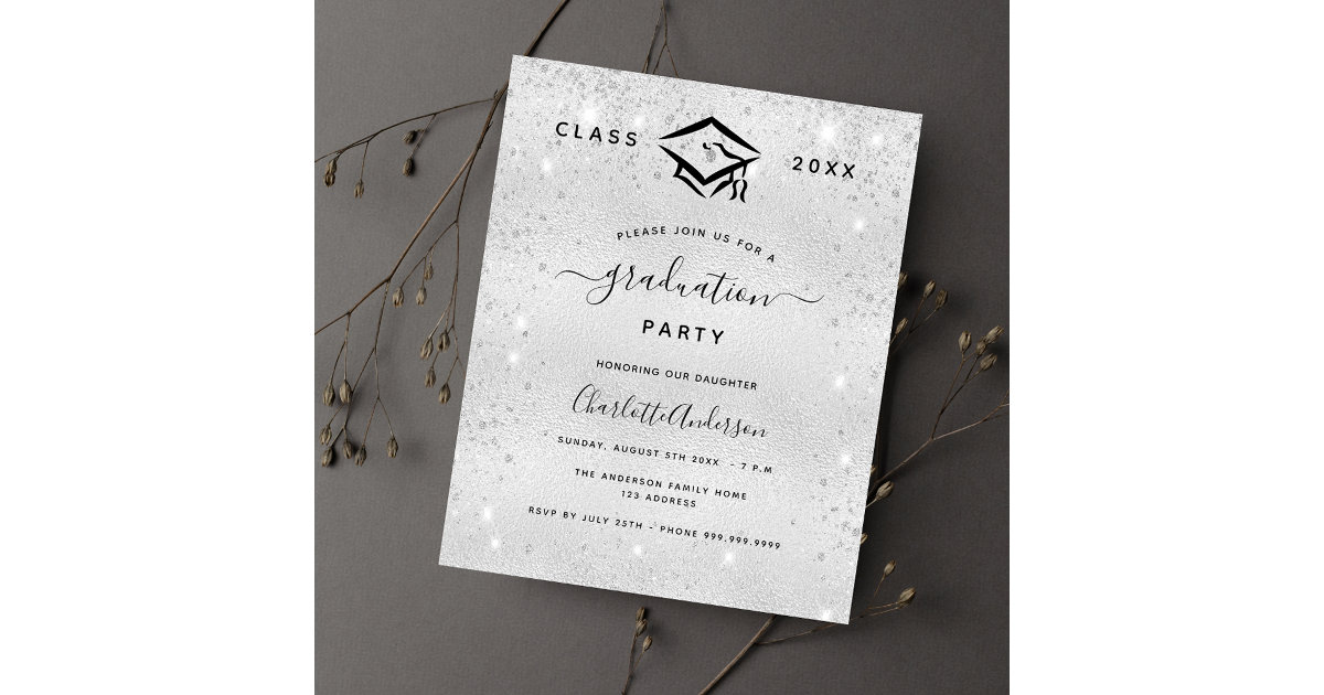 Budget graduation silver glitter modern | Zazzle