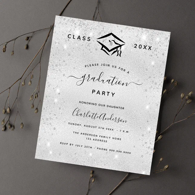 Budget graduation silver glitter modern | Zazzle