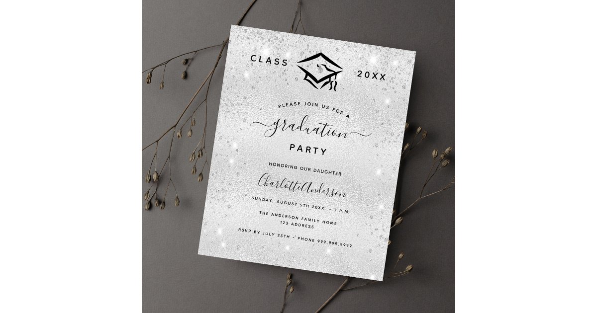 Budget graduation silver glitter modern | Zazzle
