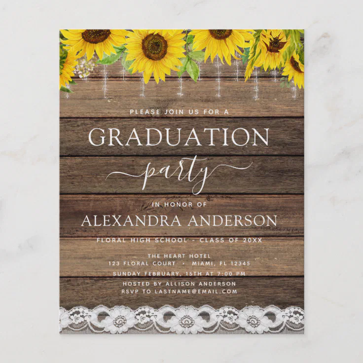 Budget Graduation Sunflower Rustic 2023 Invitation Flyer | Zazzle