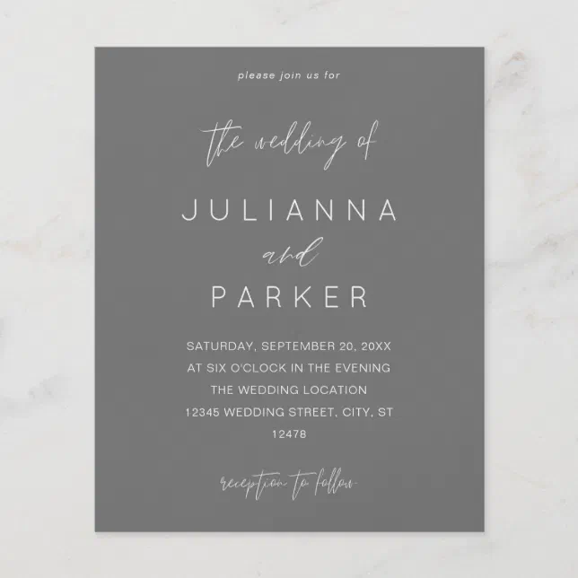 Budget Gray MOD Calligraphy Wedding Flyer | Zazzle