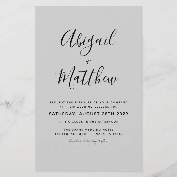 Budget Gray Modern Elegant Wedding Invitation | Zazzle