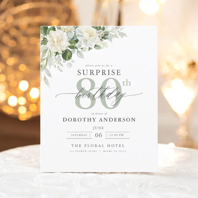 Budget Green Floral Surprise Birthday Invitation | Zazzle