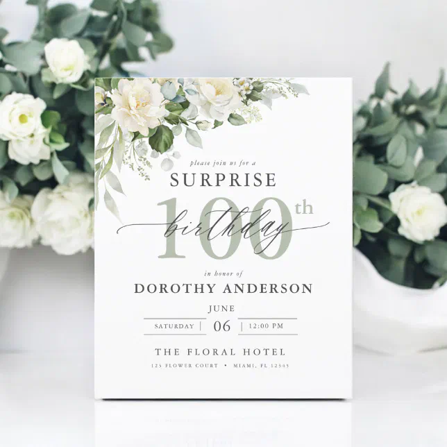 Budget Green Floral Surprise Birthday Invitation Flyer | Zazzle
