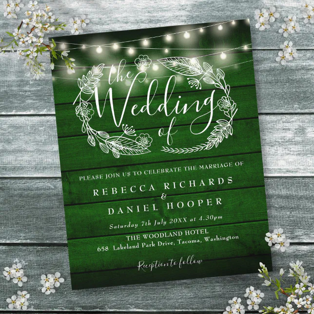 Budget Green Rustic String Lights Wedding Invite | Zazzle