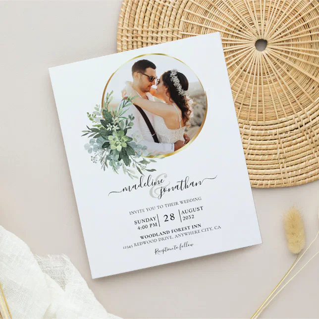 BUDGET Greenery Circle Border 2 Photo Wedding | Zazzle