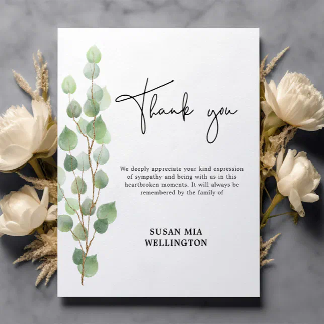 Budget Greenery Funeral Thank you Card | Zazzle