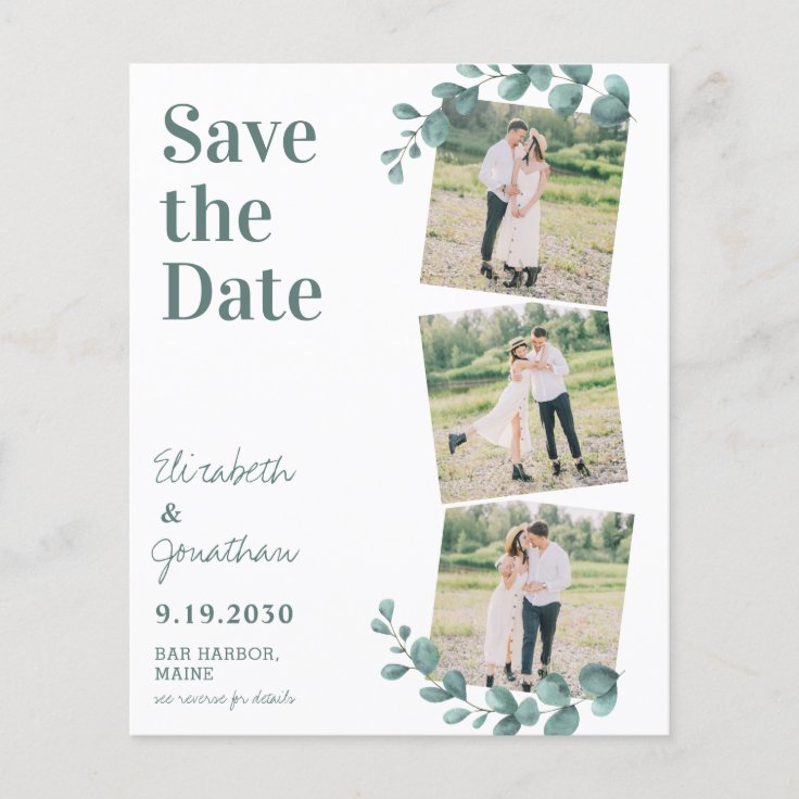 Budget Greenery Leaves QR Code Photo Save The Date | Zazzle