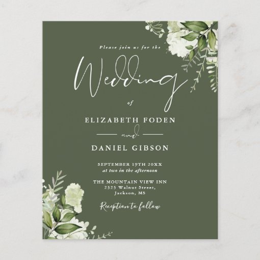 Budget Greenery Olive Green Wedding Invitation | Zazzle