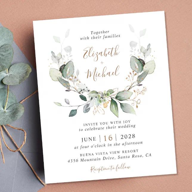 Budget Greenery QR Code Photo Wedding Invitation | Zazzle