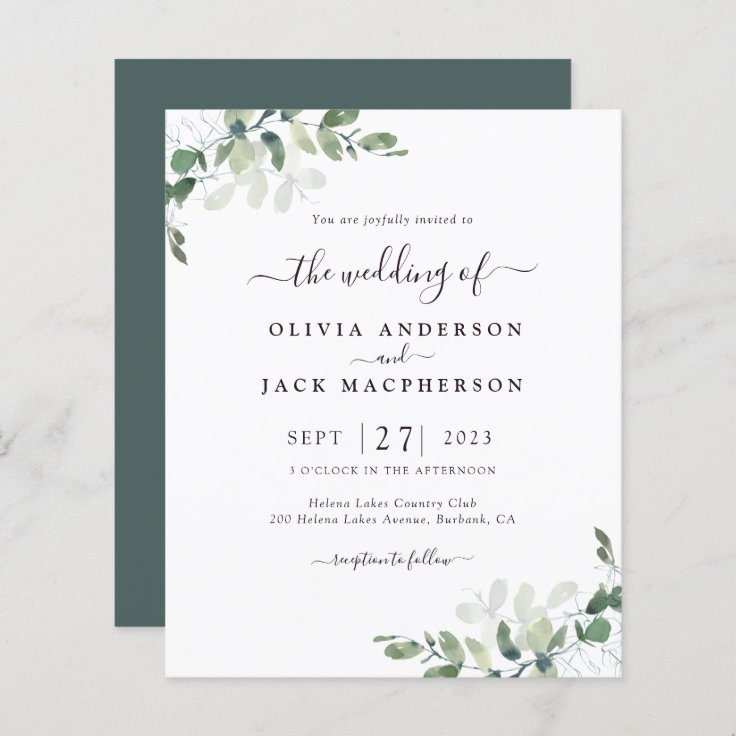 BUDGET Greenery Rustic Wedding Invitation | Zazzle
