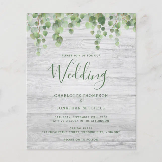 Budget Greenery Rustic Wedding Invitation | Zazzle
