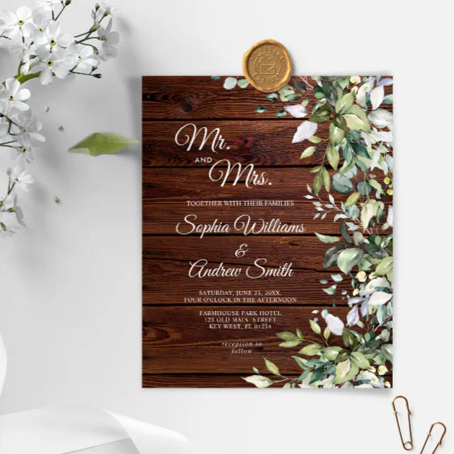 Budget Greenery Rustic Wood Wedding Invitation | Zazzle