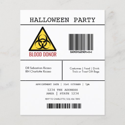 BUDGET Halloween Party Hazardous Blood Donor | Zazzle