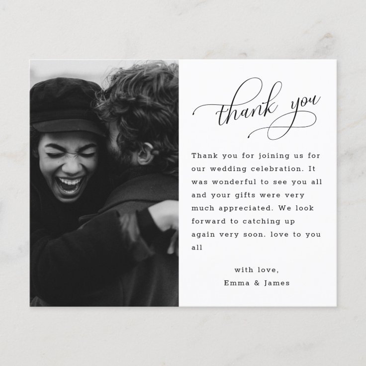 Budget Hand Lettering Photo Wedding Thank You Card | Zazzle