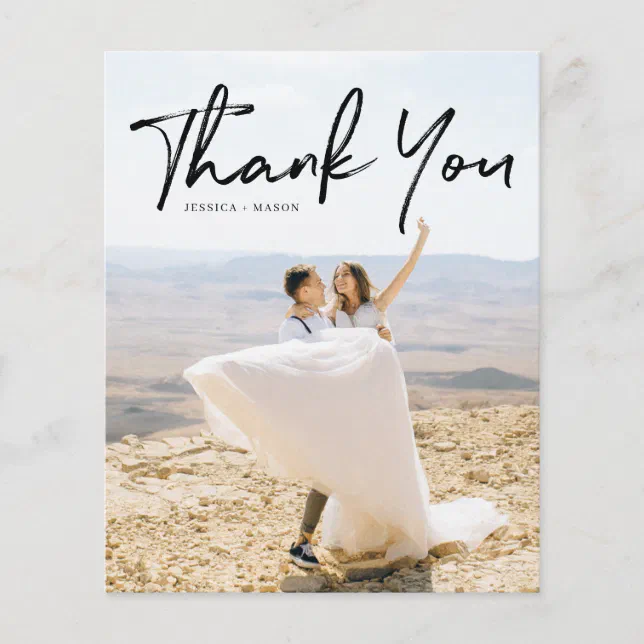 Budget Hand Lettering Photo Wedding Thank You Card Flyer | Zazzle