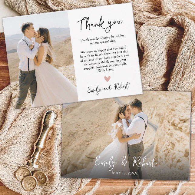 Budget Heart Wedding Thank You Script Photo Card | Zazzle