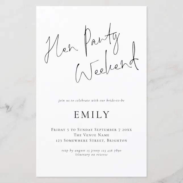 Budget Hen Party Script Itinerary Weekend invite | Zazzle