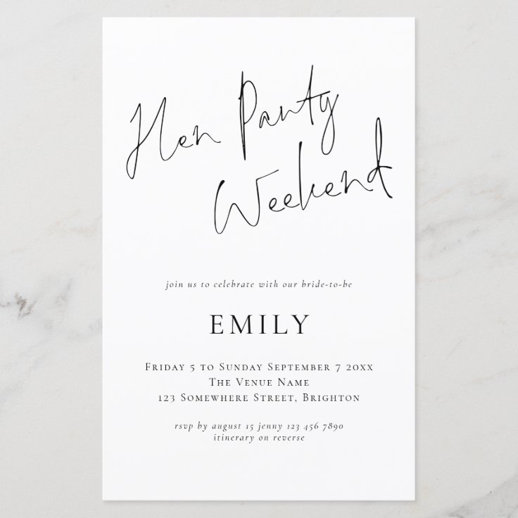 Budget Hen Party Script Itinerary Weekend invite | Zazzle