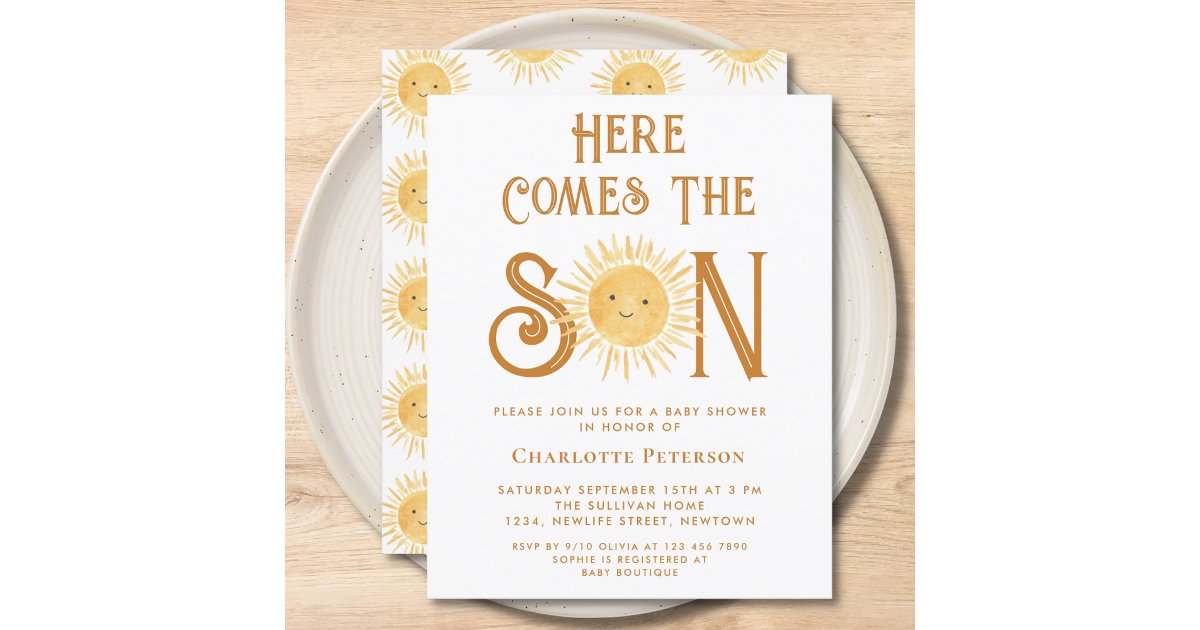 Budget Here Comes The Son Sun Baby Shower Invite | Zazzle