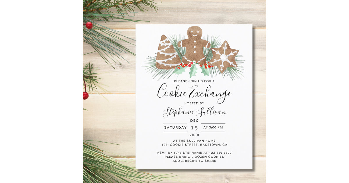 Budget Holiday Christmas Cookie Exchange Invite | Zazzle