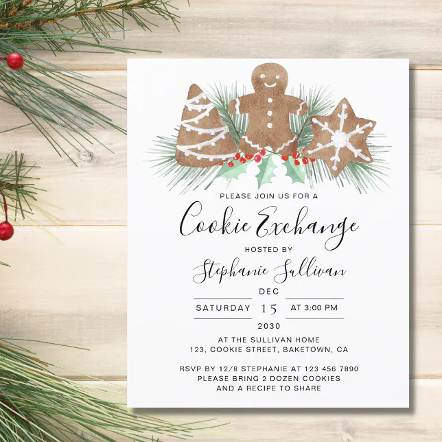 Budget Holiday Christmas Cookie Exchange Invite | Zazzle
