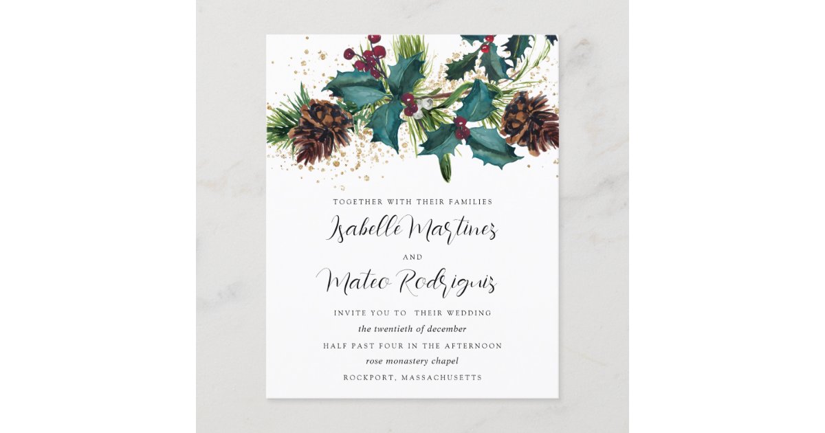 Budget Holly Berries Winter Wedding Invitation | Zazzle
