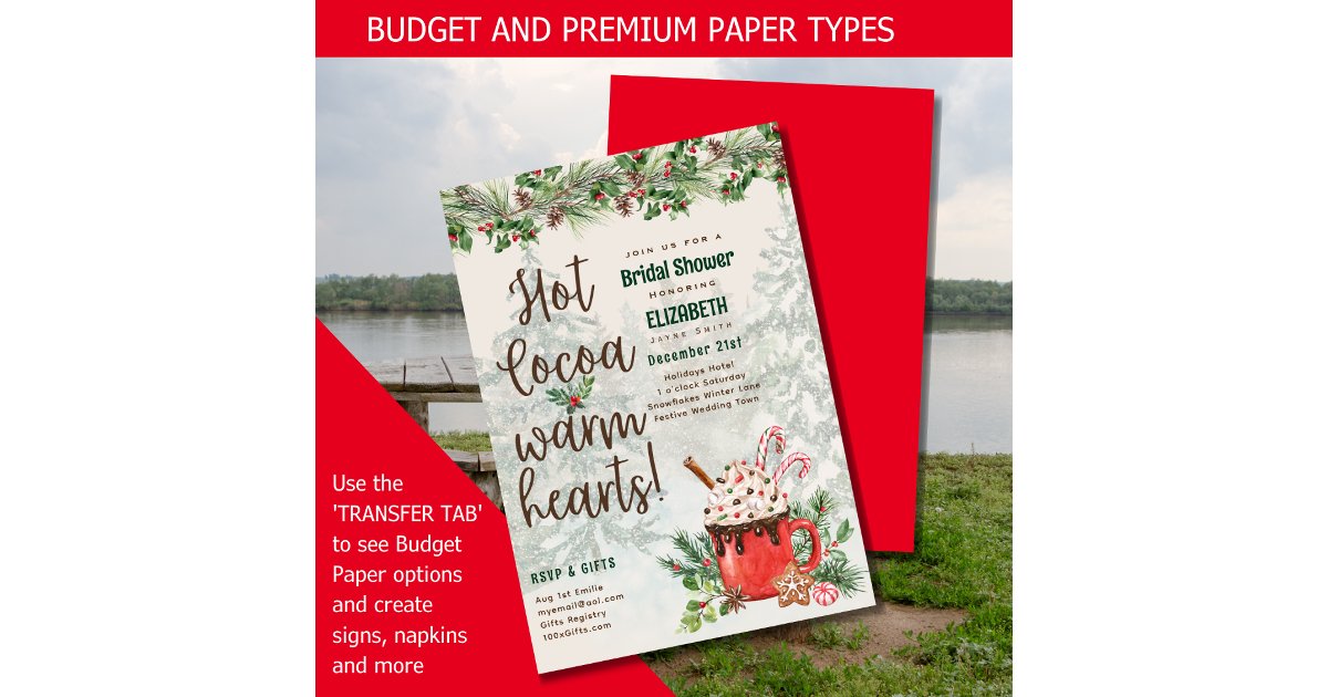 BUDGET Hot Cocoa Warm Hearts Winter Bridal Shower | Zazzle