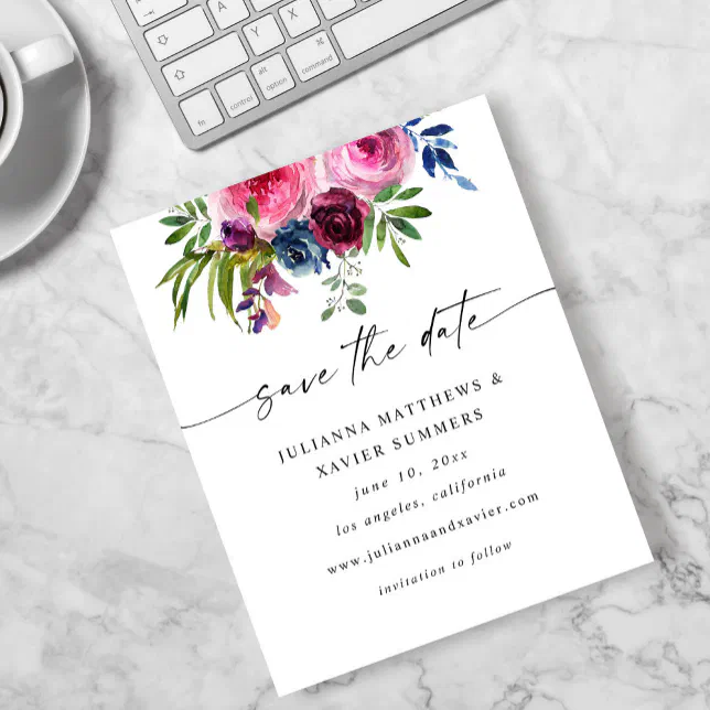 Budget Hot Pink & Navy Blue Save the Date V3 Flyer | Zazzle