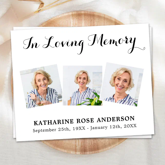 Budget In Loving Memory 3 Photo Funeral Thank You | Zazzle