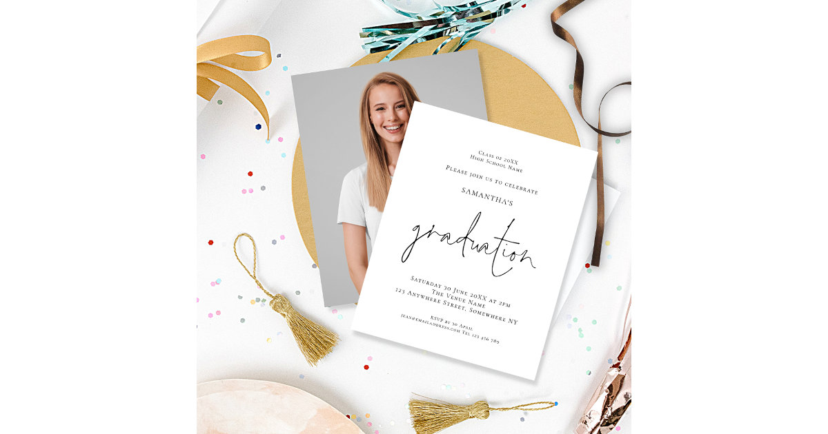 Budget Informal Typography Photo Grad Party Invite | Zazzle