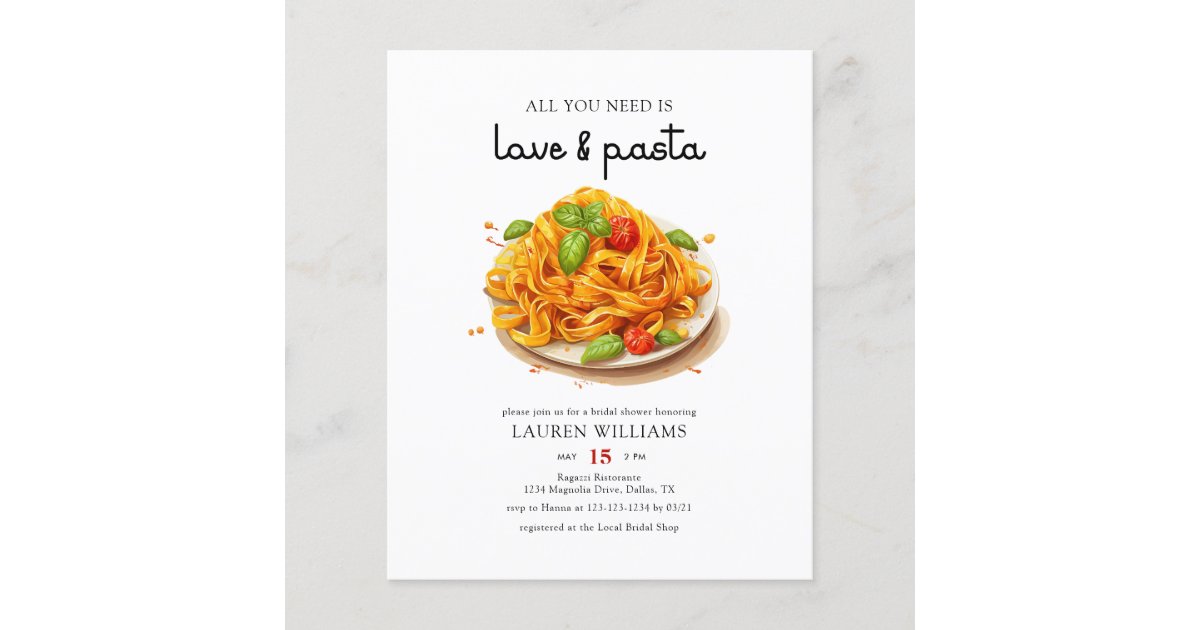 Budget Italian Love And Pasta Bridal Shower Invite | Zazzle