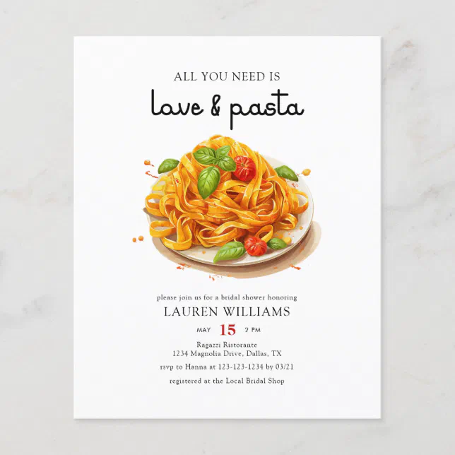 Budget Italian Love & Pasta Bridal Shower Invite Flyer | Zazzle
