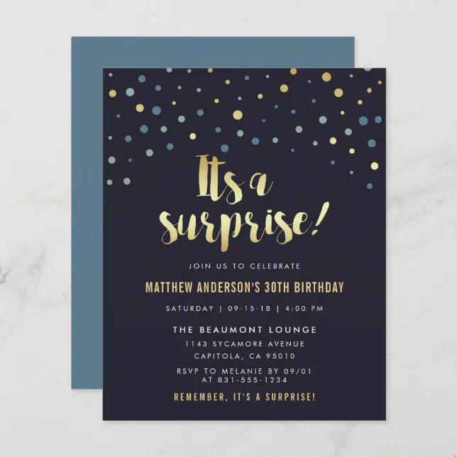 Budget It's A Surprise Gold Foil Confetti Birthday | Zazzle
