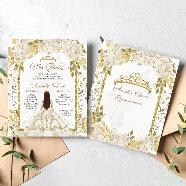 Budget Ivory Floral Princess Gold Arch Quinceanera | Zazzle