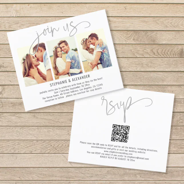 BUDGET Join Us 3 Photos Script Wedding Invite | Zazzle