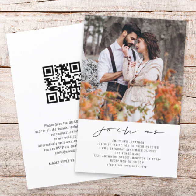 Budget Join Us Photo QR Code Wedding Invitation | Zazzle