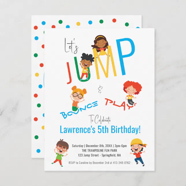 Budget Jump Bounce Play Trampoline Park Birthday Note Card | Zazzle