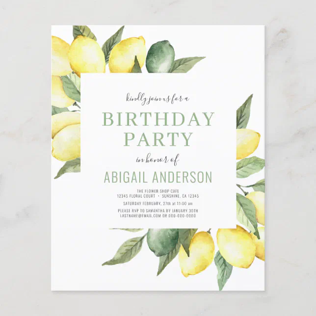 Budget Lemon Any Age Birthday Party Invitation Flyer | Zazzle