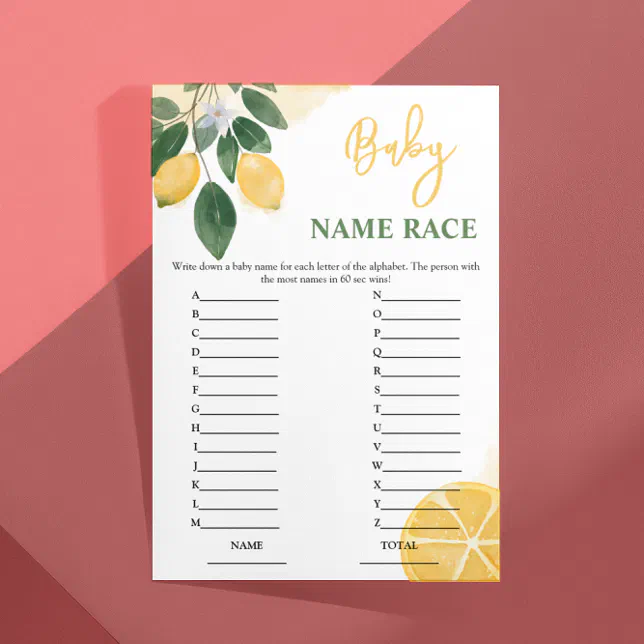 Budget Lemon Baby Name Race Baby Shower Game | Zazzle