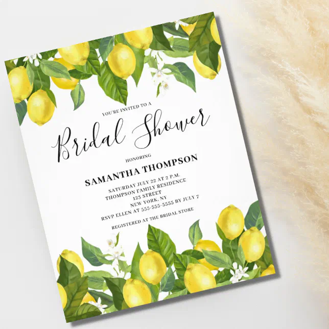 Budget Lemon Citrus Bridal Shower Invitation Flyer | Zazzle
