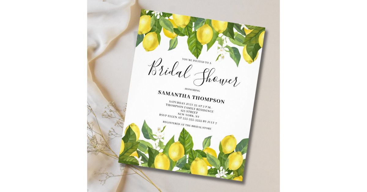 Budget Lemon Citrus Bridal Shower Invitation Flyer | Zazzle