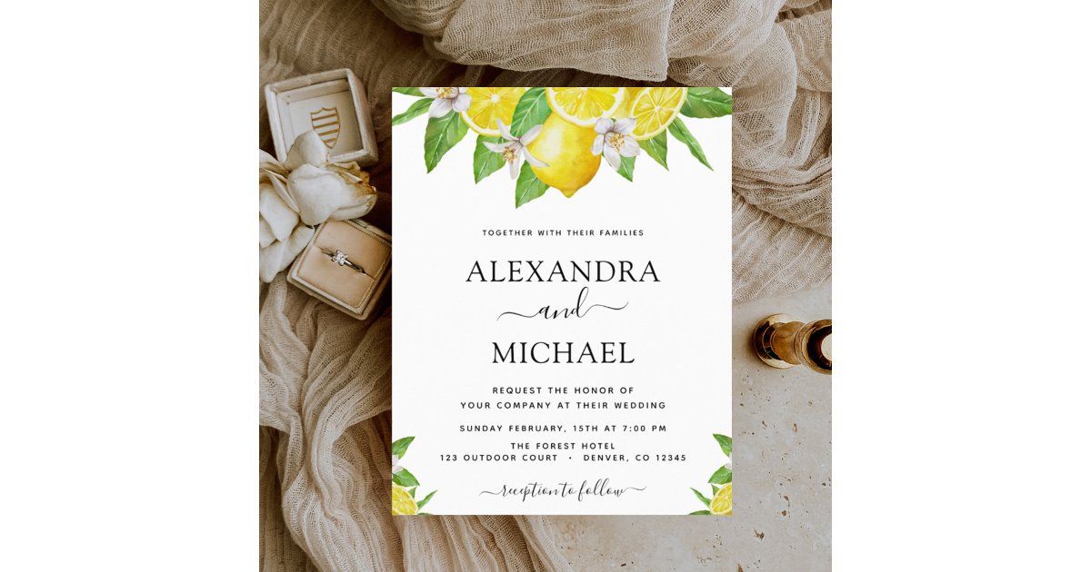 Budget Lemon Citrus Yellow Wedding Invitation | Zazzle